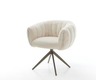 DELIFE Drehstuhl Jada-Flex Pl&uuml;sch Creme-Wei&szlig; Kreuzgestell breit Effektfinish Titan 360&deg; drehbar Wippfunktion Taschenfederkern, Esszimmerst&uuml;hle