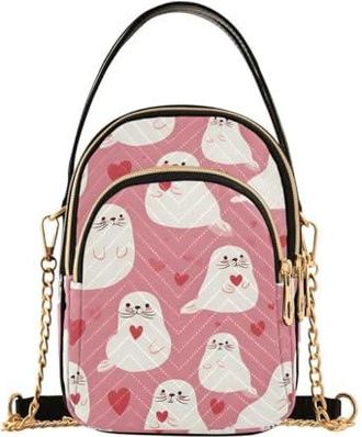 Mnsruu White Seal Sac &agrave; bandouli&egrave;re en cuir pour femme Motif coeur