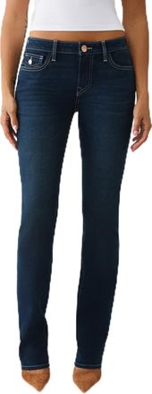 True Religion Damen Billie Single Needle Mid Rise Flap Straight Jeans, Dark Moutainside Wash, 29W