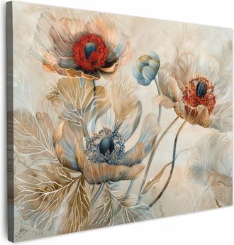 MuchoWow © Bilder 40x30 cm Wohnzimmer Deko Modern Wandbild Kunstdruck auf Leinwand Bild Schlafzimmer über Bett Room Decor Geschenke Blumen - Beige - Modern - I