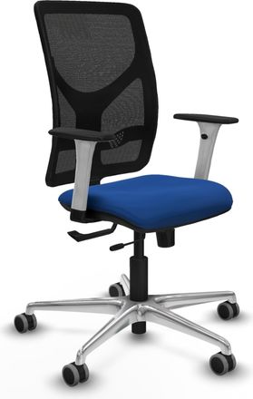 Piqueras y Crespo B&uuml;rostuhl, blau mit wei&szlig;en und schwarzen Armlehnen, h&ouml;henverstellbare Lendenwirbelst&uuml;tze, ausgestattet mit Syncro/Traslack und Schneideschaum, Schwarz