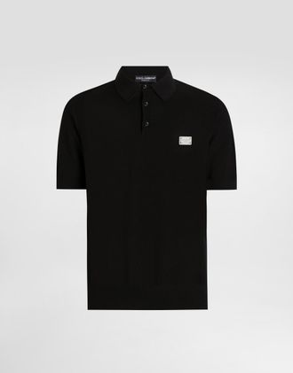 Dolce & Gabbana Poloshirt Aus Baumwolle Mit Logoplakette - Mann Strickwaren Schwarz 48