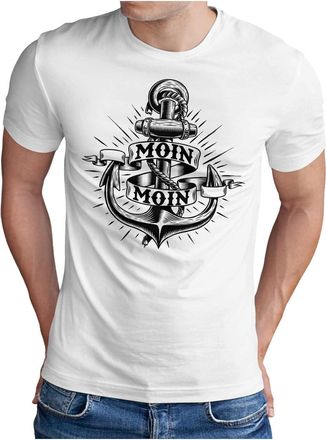 OM3 Anker mit Moin T-Shirt - Herren - Slogan Strand Meer Spruch K&uuml;ste Statement - Wei&szlig;, 3XL