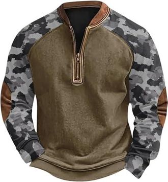 Generic Sweatshirts pour hommes, pulls pour hommes, décontracté, ample, imprimé camouflage 3D, fermeture éclair, col à manches longues, sweat-shirt décontract