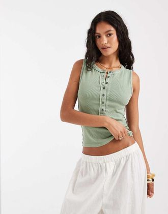 Free People Jamie - D&eacute;bardeur &agrave; col tunisien - Gui-Vert