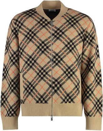 Burberry Homme, Pulls, Multicolore, Taille: M Veste bomber en maille zipp&eacute;e &agrave; motif losanges