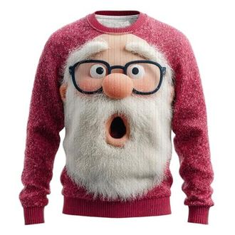 Generic DENGJIAMY Pull de Père Noël moche pour homme - T-shirt graphique amusant à manches longues - Haut de Noël décontracté - Col rond pour homme, Rouge, 3X
