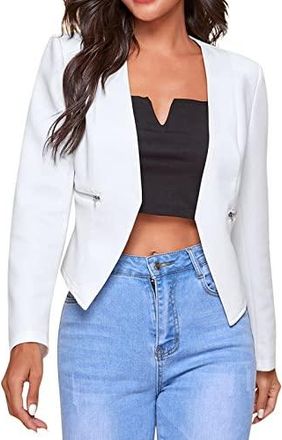 Generic Manteau &eacute;l&eacute;gant et d&eacute;contract&eacute; pour femme avec poches zipp&eacute;es et poches &agrave; fermeture &eacute;clair, blanc, L