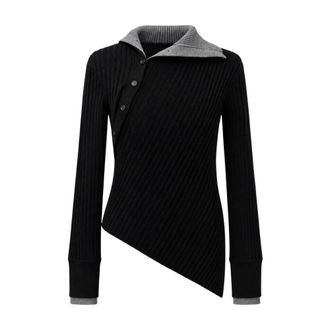 EGONlab. Pull col roul&eacute; asym&eacute;trique &agrave; boutons - Homme - Pulls - Noir - Taille: L
