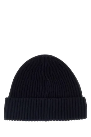 Stone Island Mens Midnight Blue Wool Beanie Hat Exterior: Virgin Cuffie
