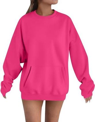 Generic Sweatshirts pour femmes UK Sweatshirts UK pour femme UK couleur unie surdimensionn&eacute; haut col rond manches longues automne hiver d&eacute;contract&eacute; confortabl