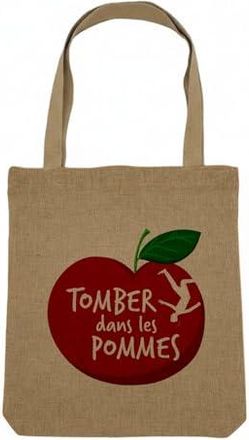 Fabulous Sac Shopping Tote Bag Aspect Lin - Tomber dans les Pommes Enfant Expression Humour - Sac de Courses Toile Epaisse 360g Beige Naturel Cabas Port&eacute; Epaul
