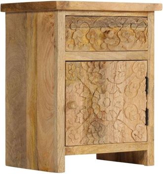 vidaXL Table de chevet en bois à mangue avec porte et tiroir finement sculptés