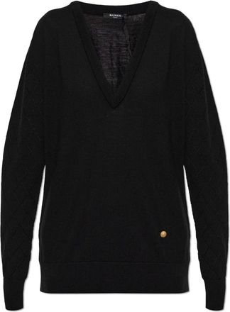 Balmain Femme, Pulls, Noir, Taille: 36 FR Pull en laine col V