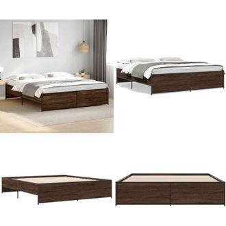 vidaXL Bettgestell Braun Eichen-Optik 180x200 cm Holzwerkstoff Metall - Holzbettrahmen - Doppelbett - Bettkasten - Lattenrost - Massivholzbette - Home &