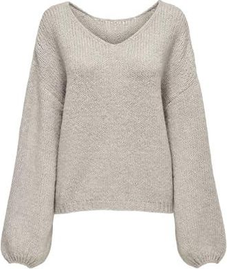 Jacqueline de Yong Pull Femme col en V Manches Longues &eacute;paules d&eacute;nud&eacute;es Doux Coupe Classique, Couleurs:Gris-Claire, Taille:L