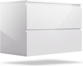 Blumfeldt Blumfeldt - Waschbeckenunterschrank mit Keramik-Waschbecken, Badezimmerschrank glanzend weiß, elegantes Design, Breite 80 cm - Moderner Schrank fur