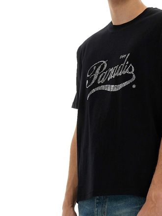 3.Paradis Crystal Logo Cotton T-Shirt - Black