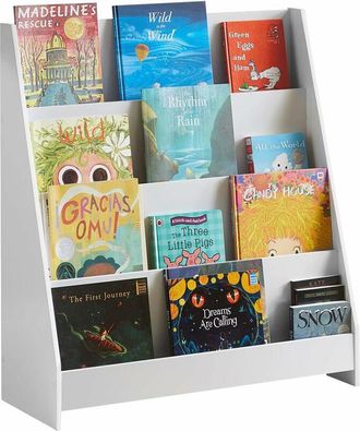 SoBuy Sobuy - KMB32-HG Kinder B&uuml;cherregal Kinderregal Zeitungsst&auml;nder mit 4 Ablagef&auml;chern Aufbewahrungsregal f&uuml;r Kinder B&uuml;chergestell H&auml;ngef&auml;cherregal Grau