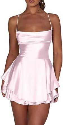 Generic Robe d&eacute;t&eacute; pour femme Slim Show - Couleur unie - Dos nu - Courte, rouge, L