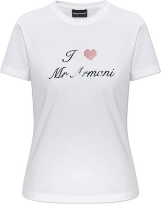 Emporio Armani Femme, Tops, Blanc, Taille: 42 FR T-shirt en jersey stretch I Love Mr Armani avec imprim&eacute; ASV