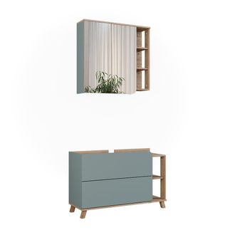 Vicco Badm&ouml;bel-Set Sonoma/Blau Karen, bestehend aus Waschbeckenunterschrank, Badspiegelschrank - Platz f&uuml;r Pflege- und Badutensilien