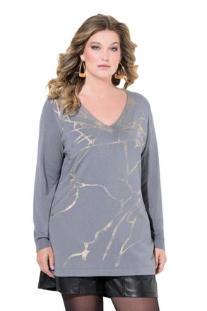 Miamoda Damen gro&szlig;e Gr&ouml;&szlig;en &Uuml;bergr&ouml;&szlig;en Plus Size Pullover, A-Linie, Metallic-Marmormuster bleigrau 54+ 835157187-54+