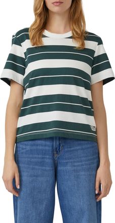 s.Oliver Verkürztes Baumwoll-Streifen-T-Shirt mit Patch