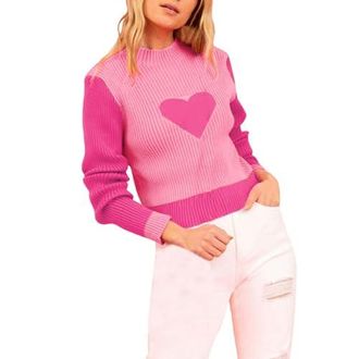 Generic 2026 Pull en tricot &agrave; col haut pour femme, rose vif, M