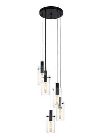 Eglo Suspension Montefino à 5 Ampoules - Suspension Moderne en Métal Noir et Verre Transparent - Lampe de Salle à Manger Suspendue avec Douille E27