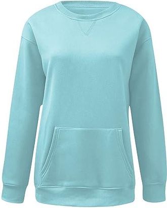 Generic Sweat-shirt pour femme - Couleur unie - Col rond - Manches longues - Automne - Hiver - D&eacute;contract&eacute; - Confortable - Tendance - Confortable - Chaud - Un