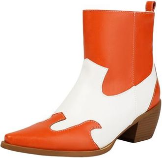 SJJH Bottines western pour femme - Talon bloc de 5,5 cm et dentelle - Doublure en maille respirante - Pour le quotidien et les loisirs, Orange, 34 EU