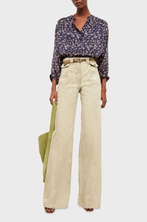 Gerard Darel ANNA - Pantalon large taille haute en jean - Kaki clair