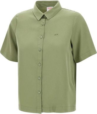 Sun 68 Femme, Blouses et Chemises, Vert, Taille: 44 FR Fluid Fabric Shirt