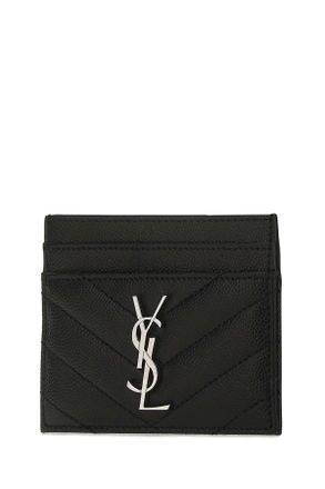Saint Laurent Womens Black Leather Card Holder 1000 Portafogli Wallet
