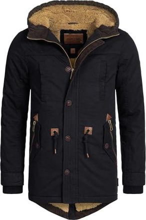 Indicode Hommes Barge Winter Jacket | Veste dhiver avec capuche et doublure teddy Black XXL