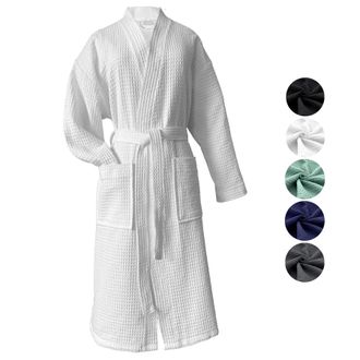 Heimtexland Bademantel Waffelpique Reisebademantel Saunamantel 100% Baumwolle Oekotex leicht schnelltrocknend hautfreundlich f&uuml;r Damen und Herren Typ881 Wei&szlig; XXXL