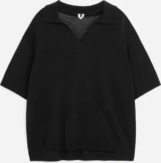 Arket Gestrickter Polopullover -Schwarz