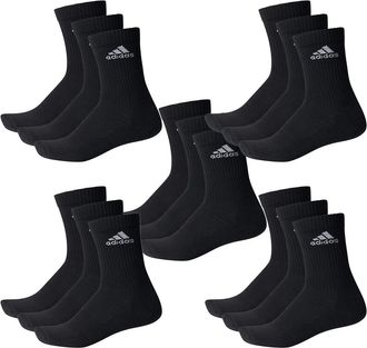 adidas CUSHIONED CREW Tennissocken Sportsocken Damen Herren Unisex 15 Paar, Farbe:Black, Socken & Strümpfe:46-48