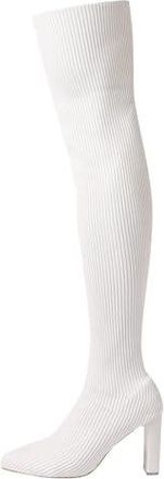 Generic Bottes hautes serr&eacute;es &agrave; plateforme pour femme, bottes au-dessus du genou pour femme, bout pointu au-dessus du genou, talon mi-&eacute;pais, extensibles, anti