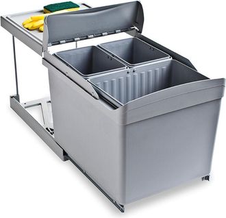 Emuca Recyclingbeh&auml;lter Rycling zur Bodenmontage und automatischen Entnahme in der K&uuml;chenzeile, 1x16 Liter 2x7.5 Liter, Kunststoff, grau - Emuca