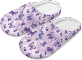 Coloranimal Pantoufles de spa &agrave; bout ferm&eacute; pour femme, chaussures dint&eacute;rieur en coton et lin, pantoufles dint&eacute;rieur en coton, Papillon violet, 35.5/36.5 EU