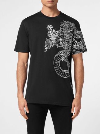 Philipp Plein T-Shirt aus Baumwolljersey mit Strass-Logo und Rundhalsausschnitt