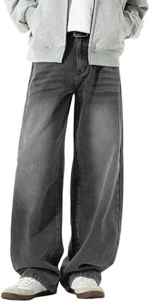 Generic Jean Coupe d&eacute;contract&eacute;e pour Homme, Pantalon Ample &agrave; Jambes Larges, Style Streetwear Vintage, Gris, Taille XL