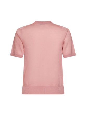 Burberry Womens Knit Sweater With Check Panels Begonia Pink Merino Wool