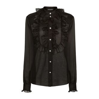 Dolce & Gabbana Schwarzes Hemd mit Perlenkn&ouml;pfen und R&uuml;schen - - Blouses & Shirts - Damen - Schwarzk - M