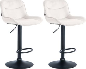 Clp 2er Set Barhocker Vonore Samt I H&ouml;henverstellbar mit Lehne, 360 Grad drehbar I Mit Fu&szlig;st&uuml;tze und Metallgestell, Farbe:Creme, Gestell Farbe:schwarz