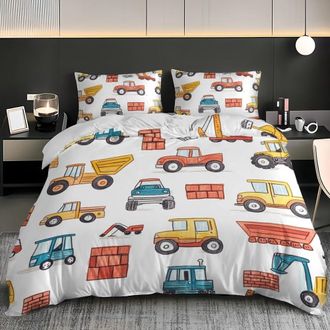 Generic Auto Bettw&auml;sche 135x200 Cartoonmotive Bettw&auml;sche-Sets f&uuml;r Kinder Jungen Bettbezug Set 3D Druck Bettbez&uuml;ge Weiche Mikrofaser mit Rei&szlig;veschluss und 2 Ki