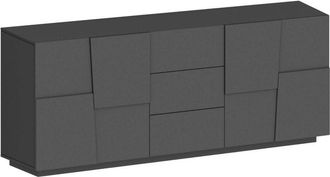 Dmora Kommode Yoel, Wohnzimmer-Buffet, Wohnzimmer-Kommode mit 4 T&uuml;ren und 3 Schubladen, 220x44x86 cm, Anthrazit - Dmora