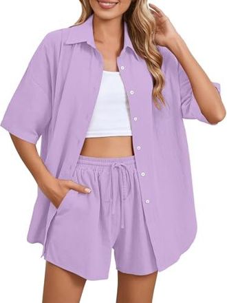 Generic Ensemble chemise et short pour femme 2 pièces tenue dété t-shirt short streetwear Y2K esthétique, vêtements de détente dentraînement lents Co Ord ense